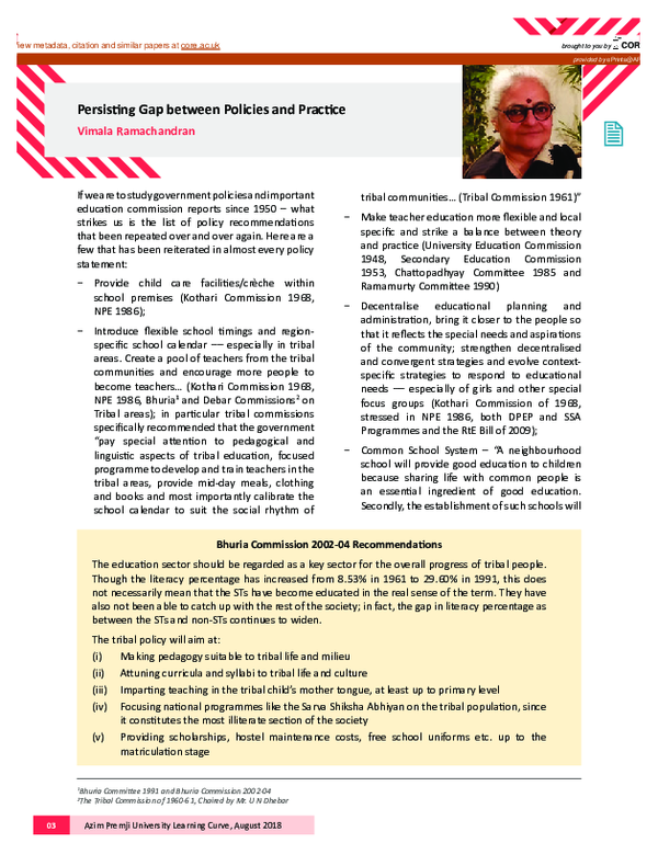 (PDF) Persisting gap between policies and practice