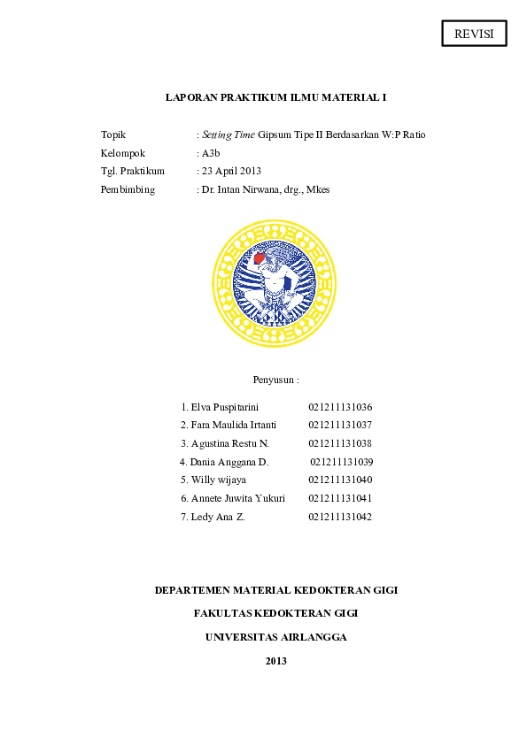 (DOC) LAPORAN PRAKTIKUM ILMU MATERIAL I Topik : Setting Time Gipsum ...