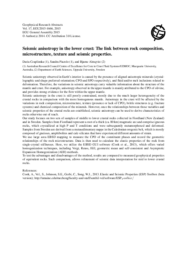 (PDF) Seismic anisotropy in the lower crust: The link between rock ...