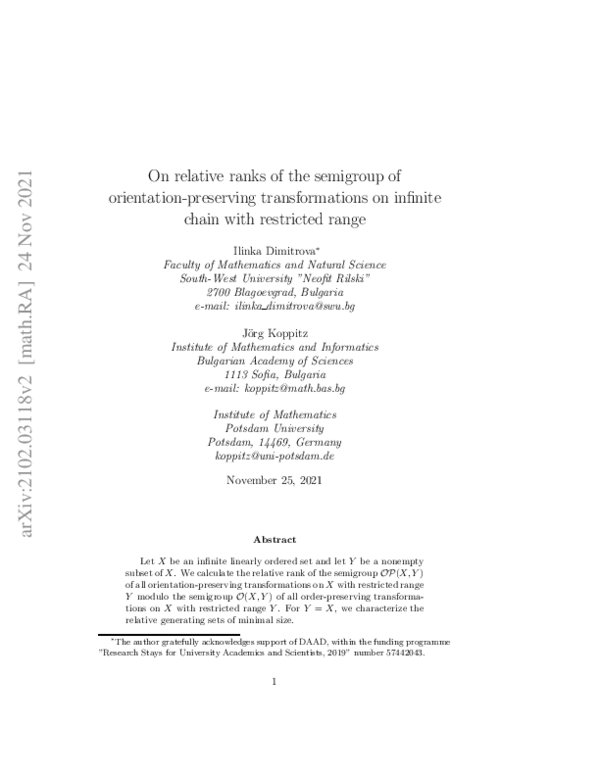 (PDF) On relative ranks of the semigroup of orientation-preserving transformations on infinite ...