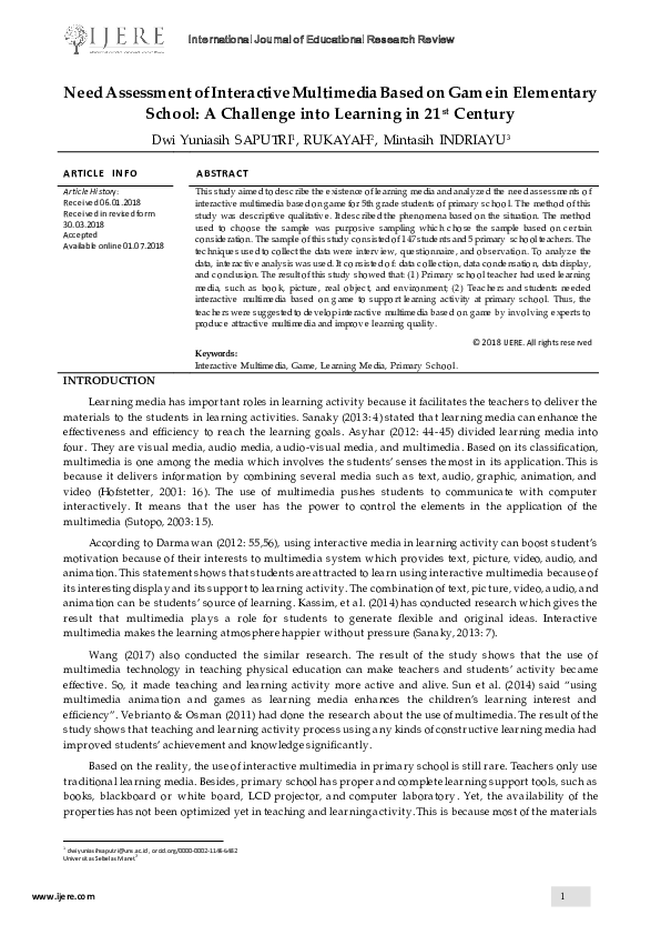 (PDF) Need Assessment of Interactive Multimedia Based on Game in ...