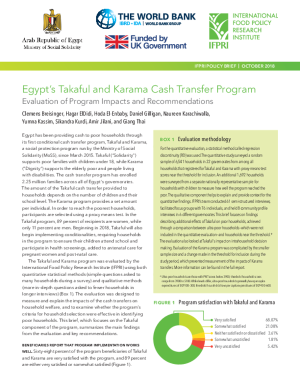 (PDF) Egypt’s Takaful and Karama cash transfer program: Evaluation of ...