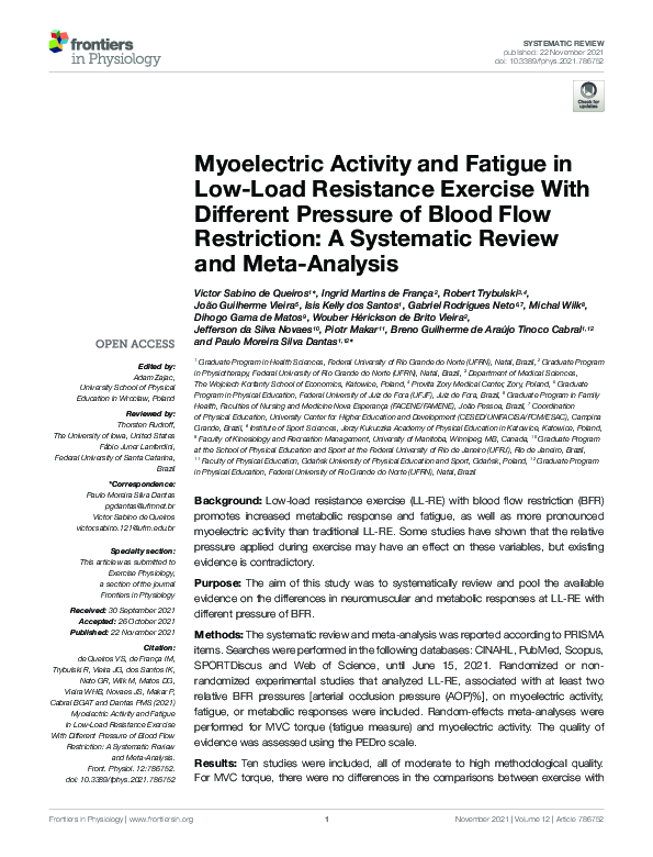 (PDF) Myoelectric Activity and Fatigue in Low-Load Resistance Exercise With Different Pressure ...