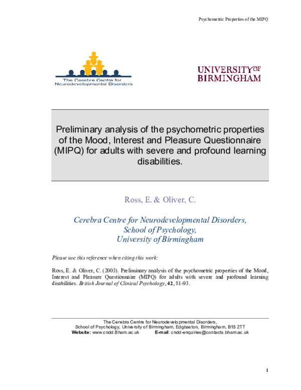 (PDF) Preliminary analysis of the psychometric properties of the Mood ...