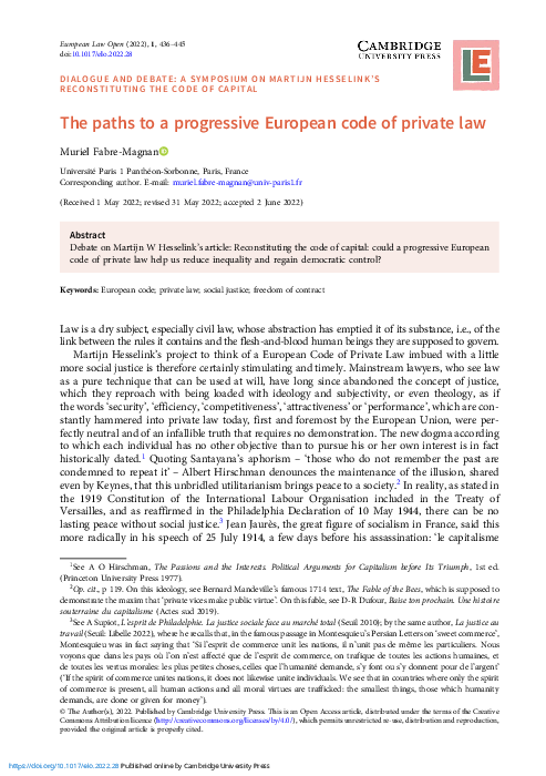 (PDF) The paths to a progressive European code of private law