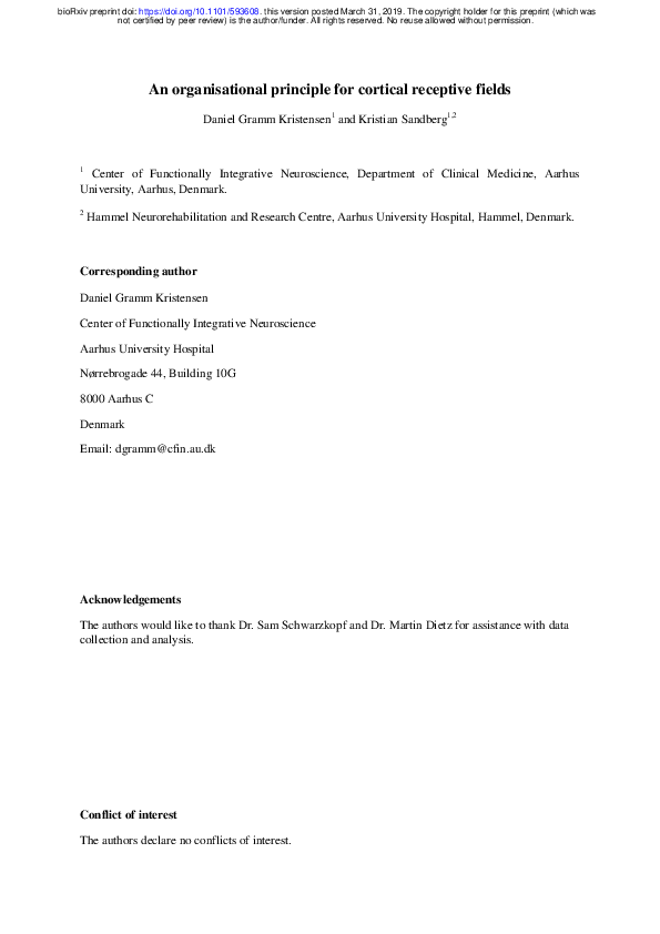 Pdf Population Receptive Fields Of Human Primary Visual Cortex Organised As Dc Balanced