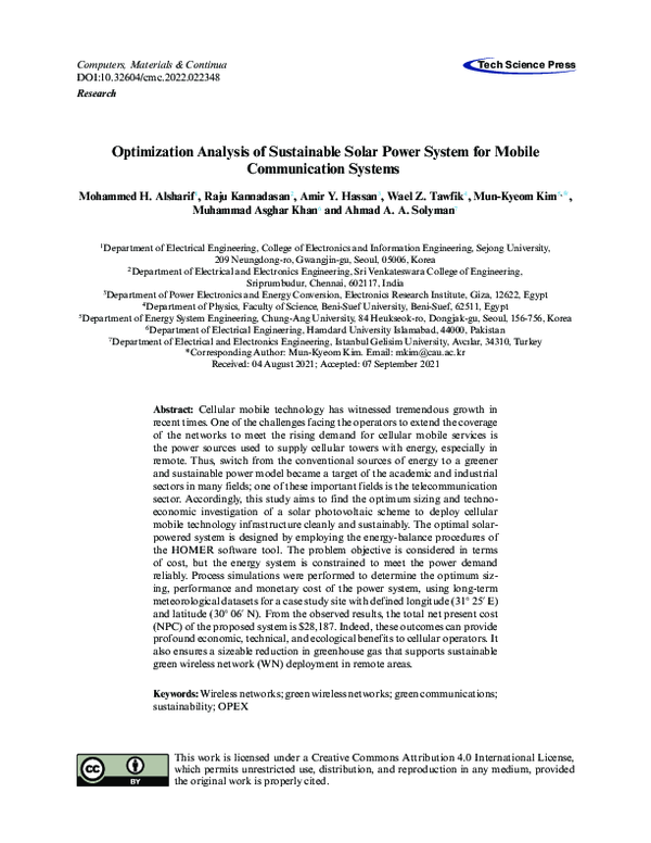 (PDF) Optimization Analysis of Sustainable Solar Power System for ...