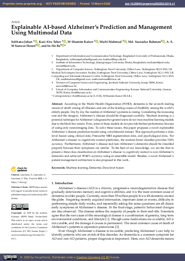 Pdf Explainable Ai Based Alzheimers Prediction And Management Using Multimodal Data