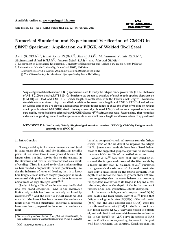 (PDF) Numerical simulation and experimental verification of CMOD in ...
