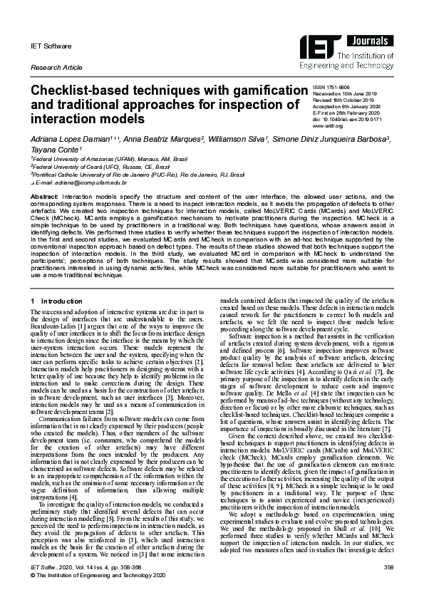 (PDF) Checklist-Based Techniques with Gamification and Traditional Approaches for Inspection of ...