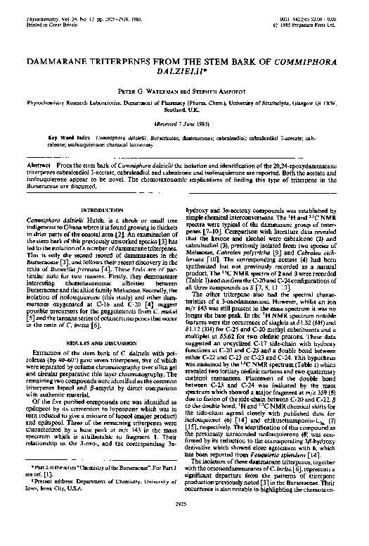 (PDF) Dammarane Triterpenes from the stem bark of Commiphora Dalzielii