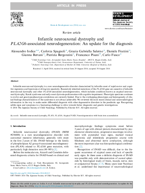Infantile neuroaxonal dystrophy and PLA2G6-associated neurodegeneration ...