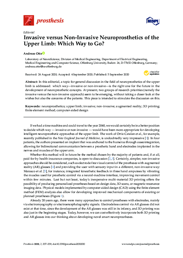 (PDF) Invasive versus Non-Invasive Neuroprosthetics of the Upper Limb ...