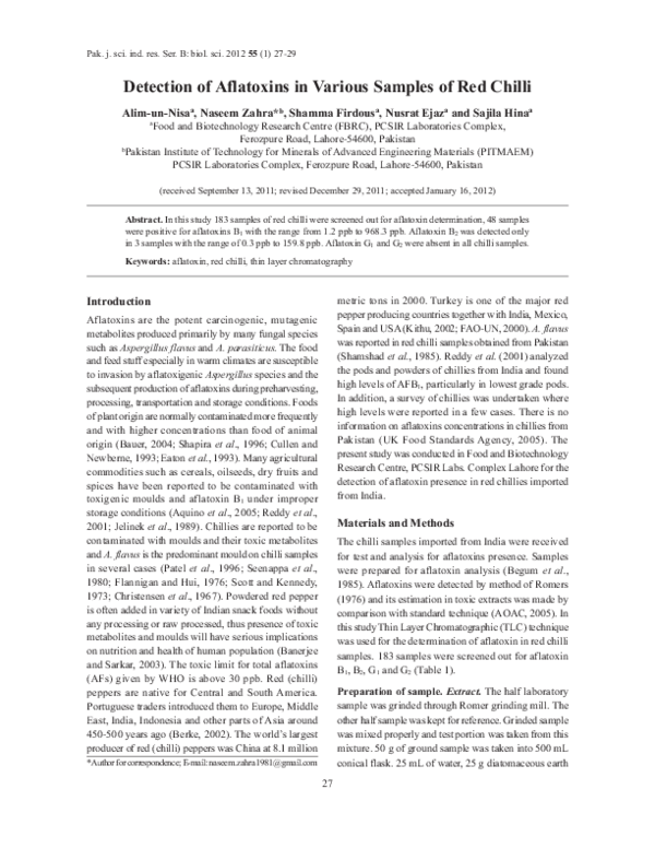(PDF) Detection of Aflatoxins in Various Samples of Red Chilli