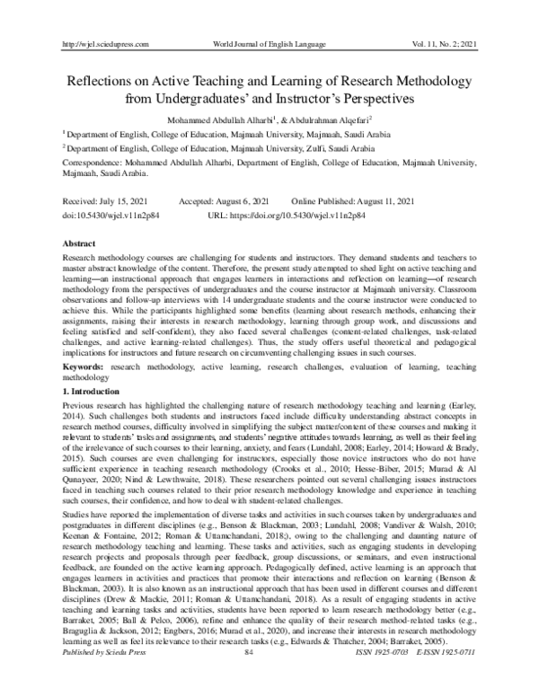 (PDF) Reflections on Active Teaching and Learning of Research ...