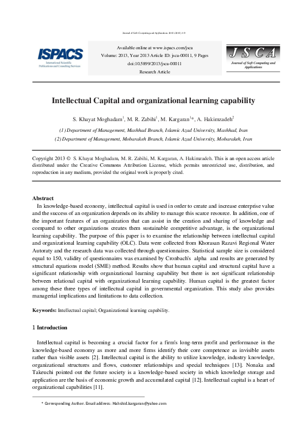 (PDF) Intellectual Capital and organizational learning capability