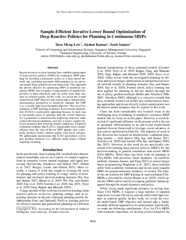 Pdf Sample Efficient Iterative Lower Bound Optimization Of Deep Reactive Policies For Planning