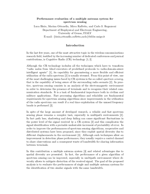 Pdf Performance Evaluation Of A Multiple Antenna System For Spectrum