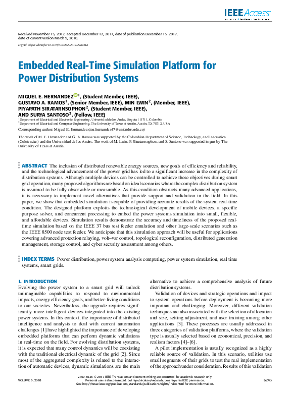 (PDF) Embedded Real-Time Simulation Platform for Power Distribution Systems