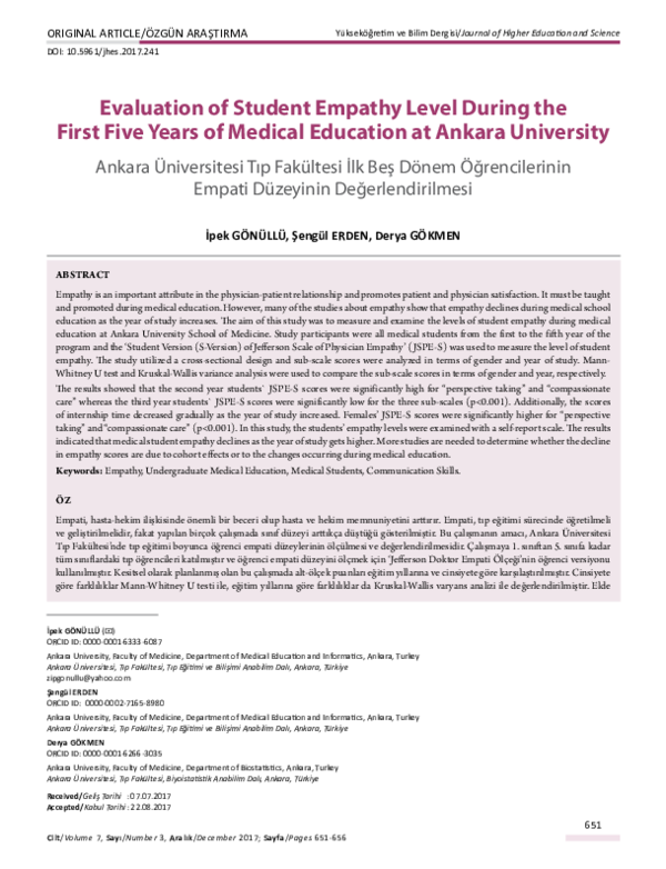 (PDF) Evaluation of student empathy level during the first five years of medical education at ...
