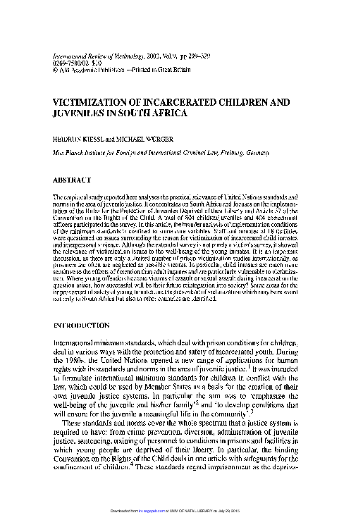 (PDF) Victimization of Incarcerated Children and Juveniles in South Africa
