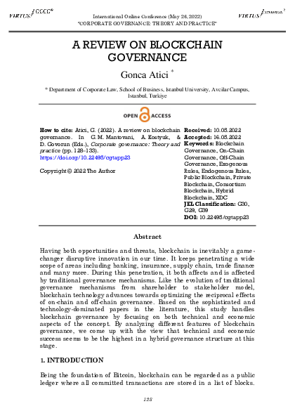 (PDF) A review on blockchain governance