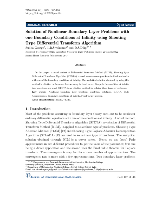 Pdf Solution Of Nonlinear Boundary Layer Problems With One Boundary Conditions At Infinity