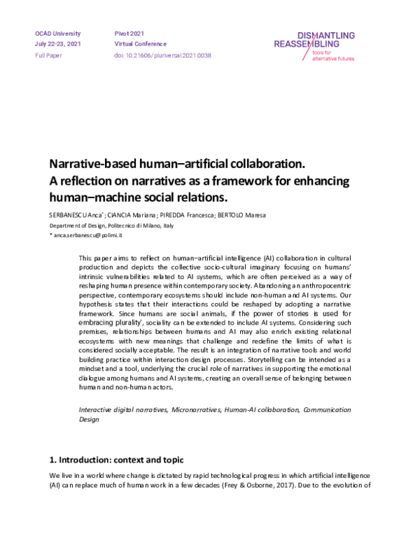 (PDF) Narrative-based human–artificial collaboration: A reflection on narratives as a framework ...