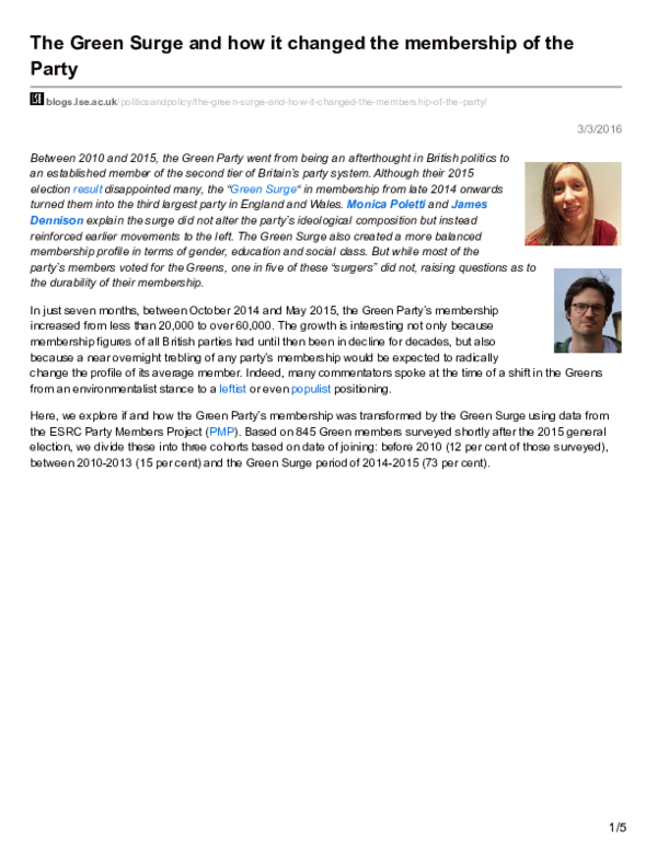 (PDF) The Green Surge and how it changed the membership of the Party