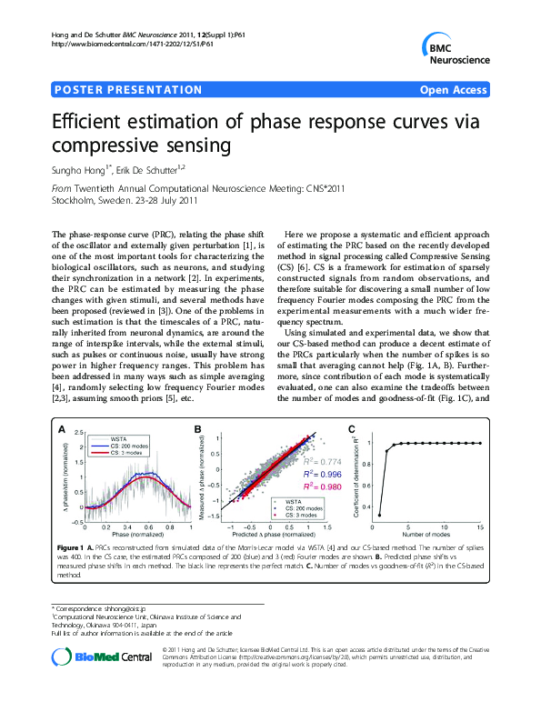 (PDF) Efficient estimation of phase response curves via compressive sensing