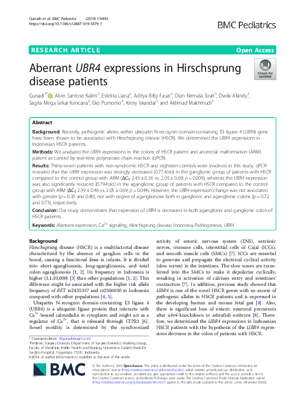 Pdf Aberrant Ubr4 Expressions In Hirschsprung Disease Patients