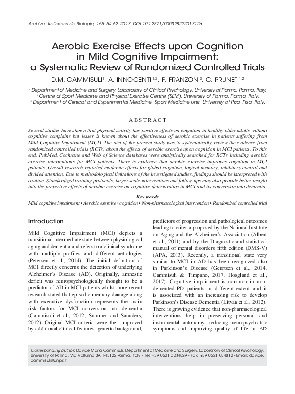 (PDF) Aerobic exercise effects upon cognition in Mild Cognitive Impairment: A systematic review ...