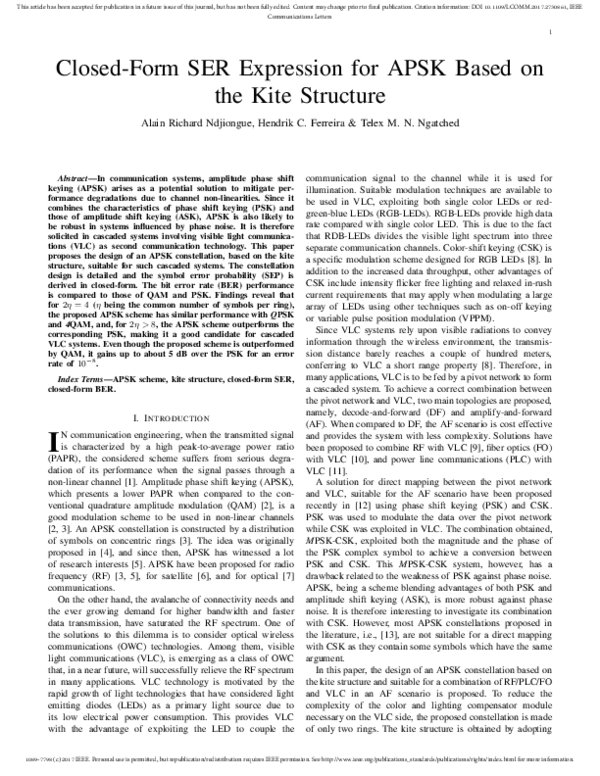 (PDF) Closed-Form SER Expression for APSK Based on the Kite Structure | alain richard Ndjiongue ...