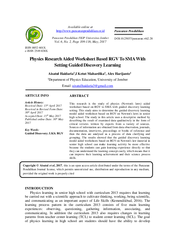 (PDF) Physics Research Aided Worksheet Based RGV To SMA With Setting ...