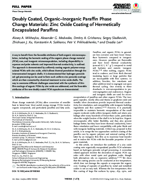 (PDF) Doubly Coated, Organic–Inorganic Paraffin Phase Change Materials ...
