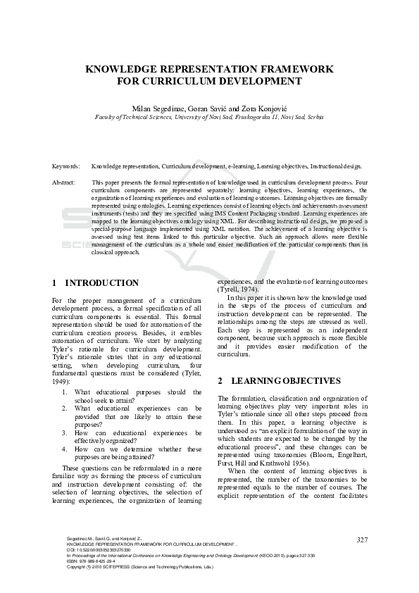 (PDF) Knowledge Representation Framework for Curriculum Development