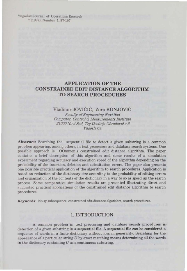 (PDF) Application of the Constrained Edit Distance Algorithm to Search Procedures