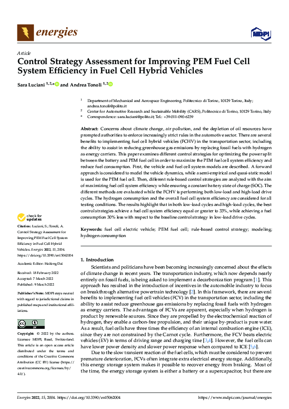 (PDF) Control Strategy Assessment for Improving PEM Fuel Cell System Efficiency in Fuel Cell ...