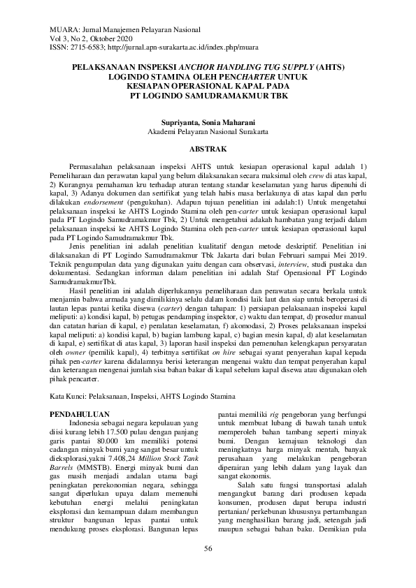 (PDF) Pelaksanaan Inspeksi Anchor Handling Tug Supply (Ahts) Logindo Stamina Oleh Pencharter ...