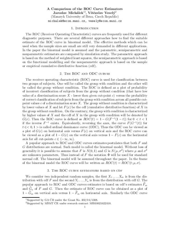 (PDF) A Comparison of the ROC Curve Estimators