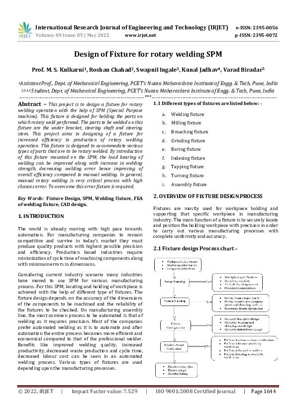 (PDF) Design of Fixture for rotary welding SPM