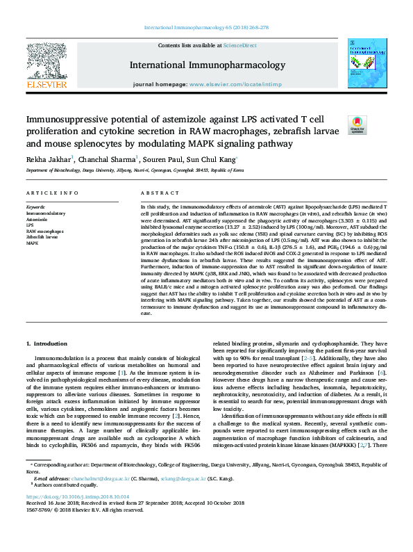 (PDF) Immunosuppressive potential of astemizole against LPS activated T ...
