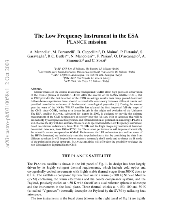 (PDF) The Low Frequency Instrument in the ESA Planck mission