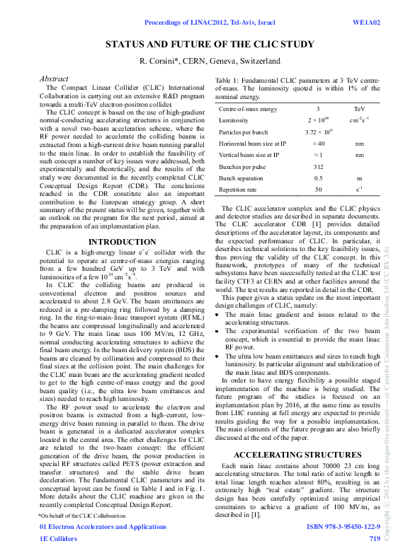 (PDF) Status and Future of the CLIC Study