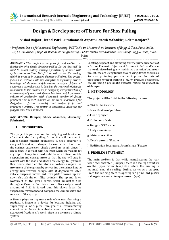 (PDF) Design & Development of Fixture For Shox Pulling