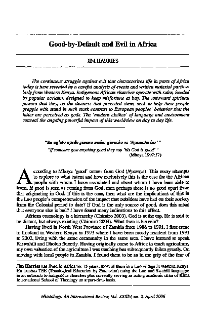 (PDF) Good by Default and Evil in Africa