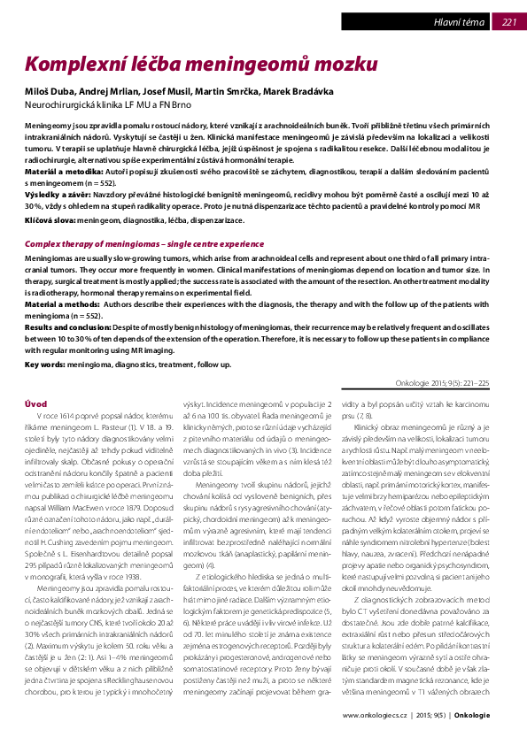 (PDF) Komplexní léčba meningeomu mozku
