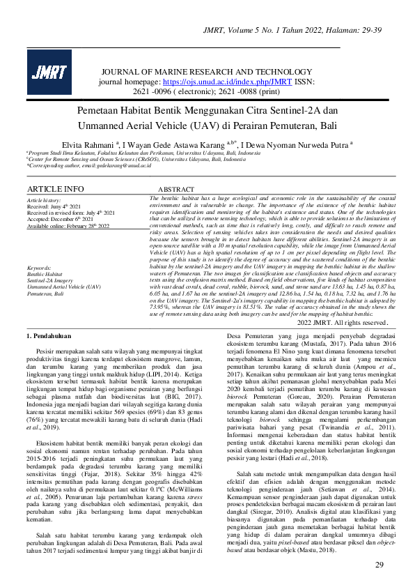 (PDF) Pemetaan Habitat Bentik Menggunakan Citra Sentinel-2A dan ...