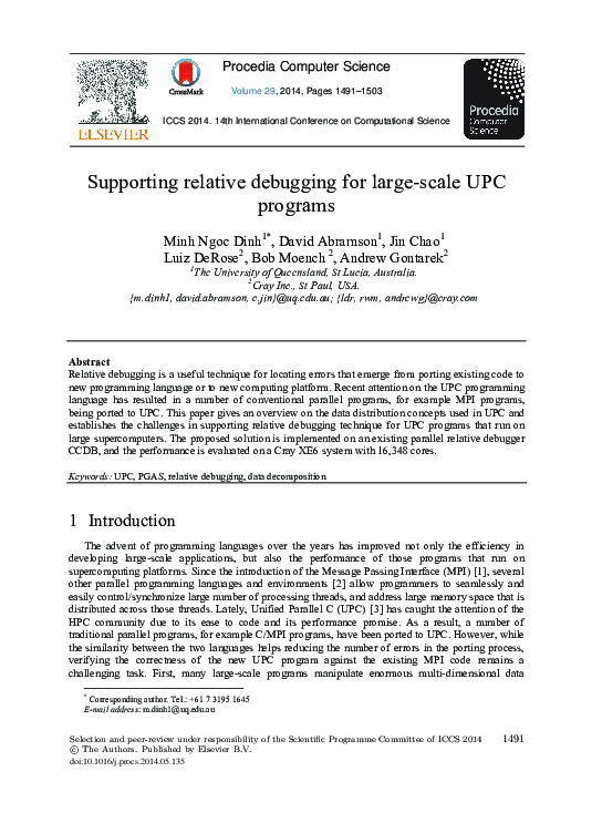 (PDF) Supporting Relative Debugging for Large-scale UPC Programs