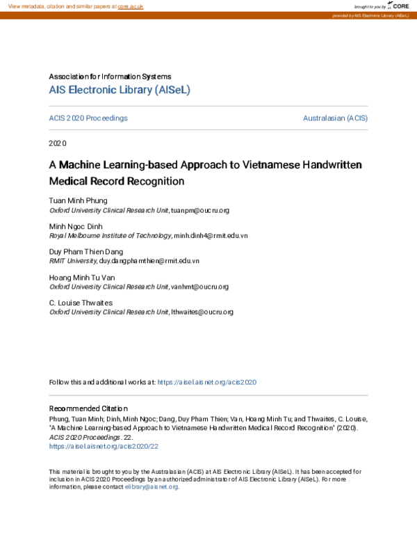 (PDF) A Machine Learning-based Approach to Vietnamese Handwritten Medical Record Recognition